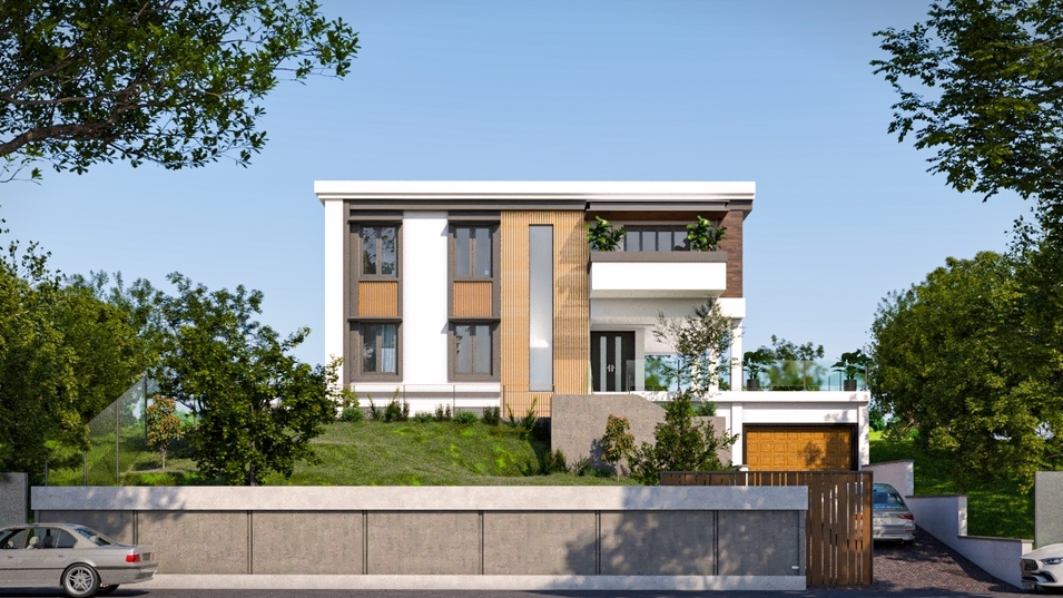 Render realistis eksterior rumah, apartemen, dan perumahan developer.