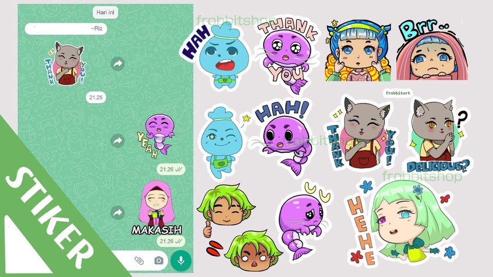 Stiker karakter, twitch, emote untuk chatting, WA. Line, Cetak dsb