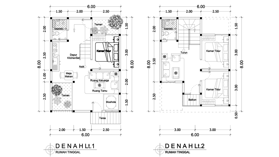 Denah rumah 2D AutoCad harga per rumah - Sehari bisa jadi