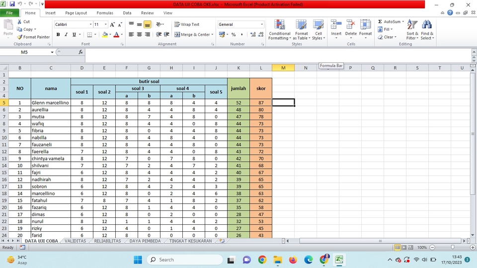 input data exel serta pengolahan data