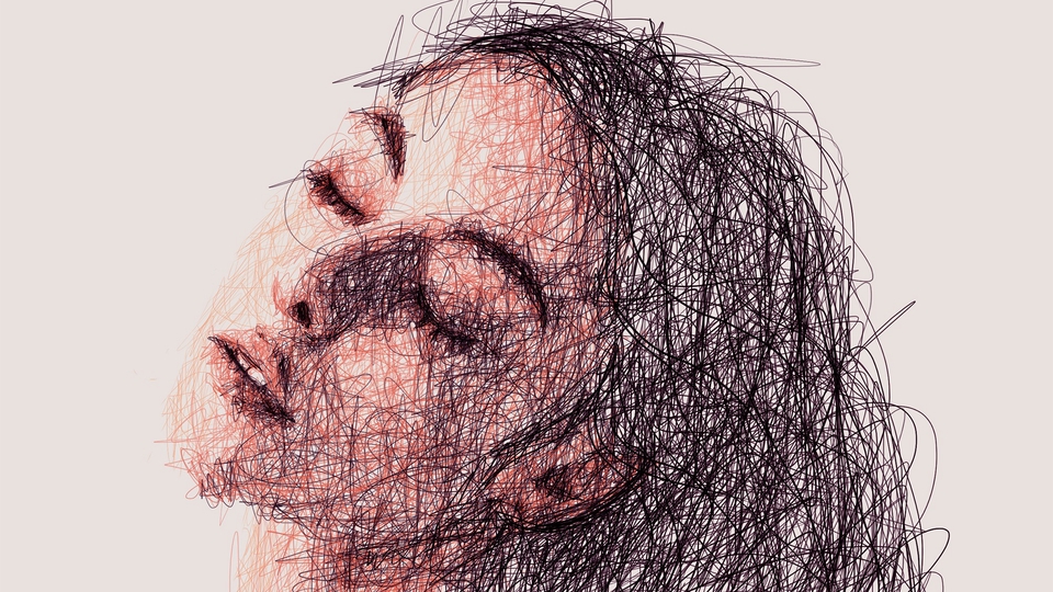 Scribble art portrait, ilustrasi wajah, line drawing illustration