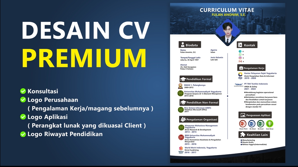 CV DESAIN RESUME / CV(Curriculum Vitae) PREMIUM & PROFESIONAL,1 HARI JADI
