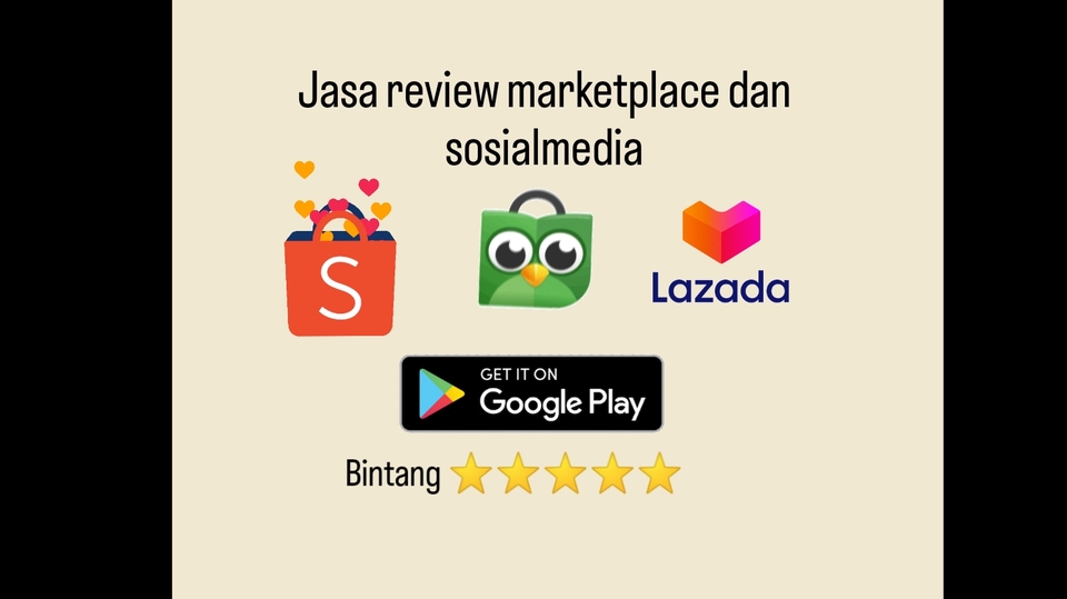 Review bintang 5 ⭐Shopee, Playstore, Tokopedia dan Olshop Lainnya
