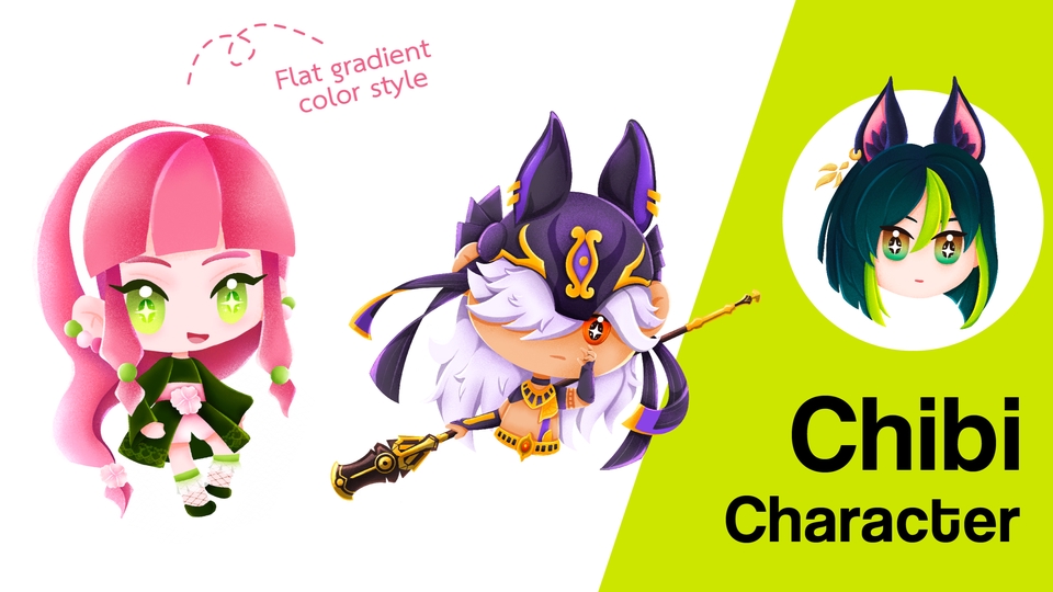 Flat gradient chibi cartoon