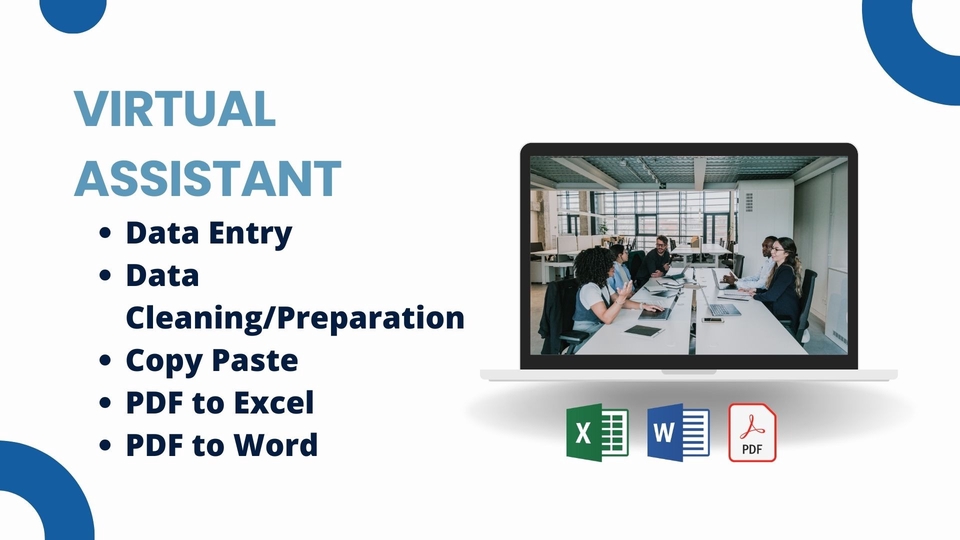 Virtual Assistant: Data Entry, Data Cleaning/Preparation, PDF to Excel