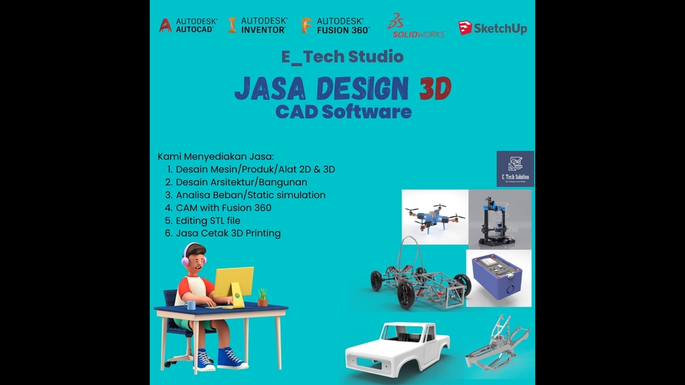 Pembuatan Desain 3D|2D Produk - Mesin - Industrial - CAD - SATU HARI JADI
