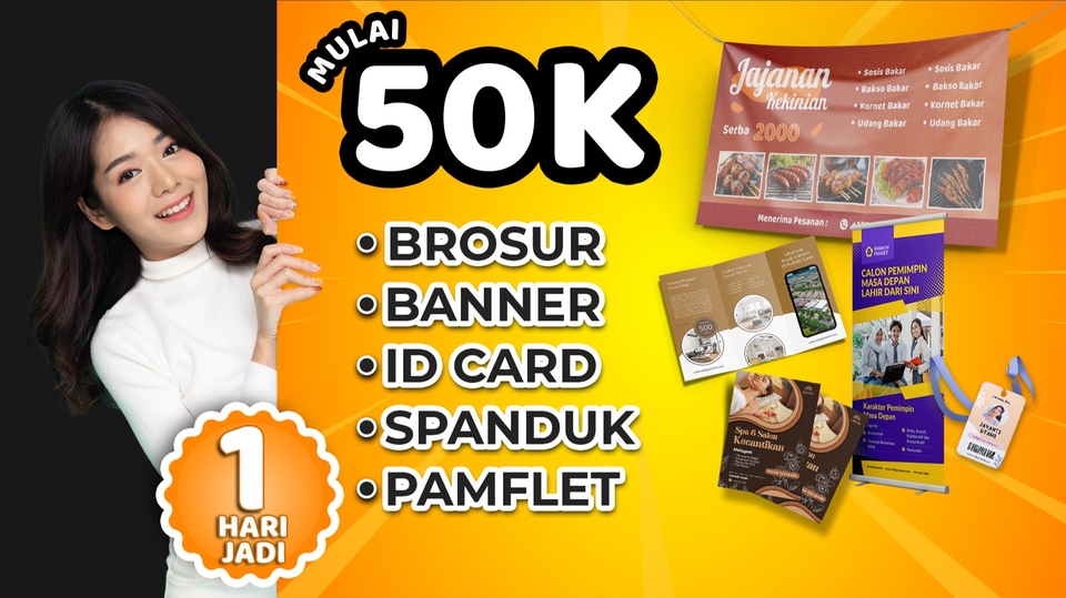 DESIGN BANNER, SPANDUK, PAMFLET, BROSUR, ID CARD (1 HARI JADI ...