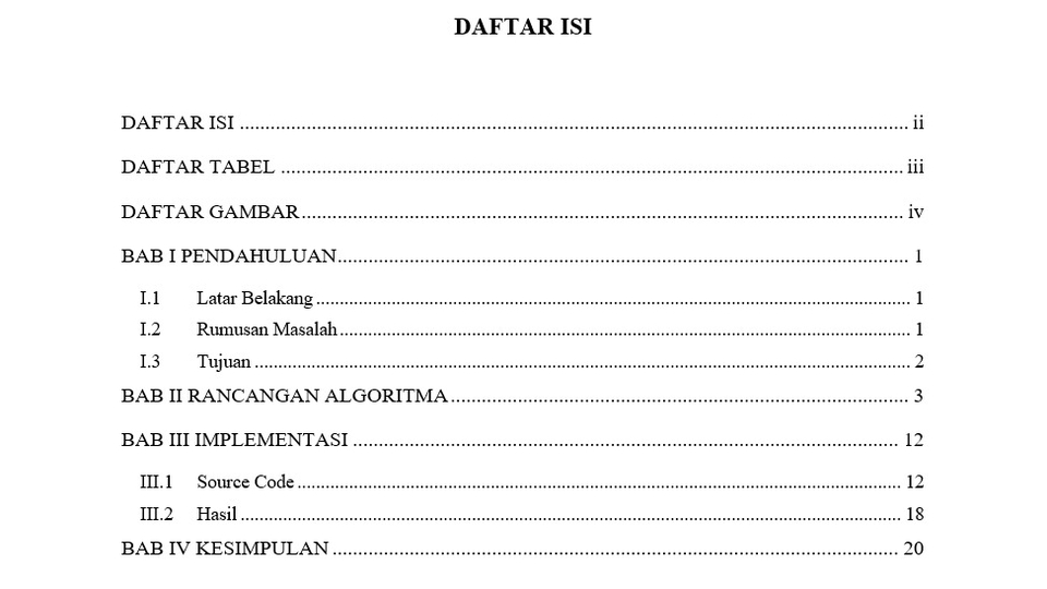 Jasa Pembuatan Daftar Isi Daftar Tabel dan Daftar Pustaka