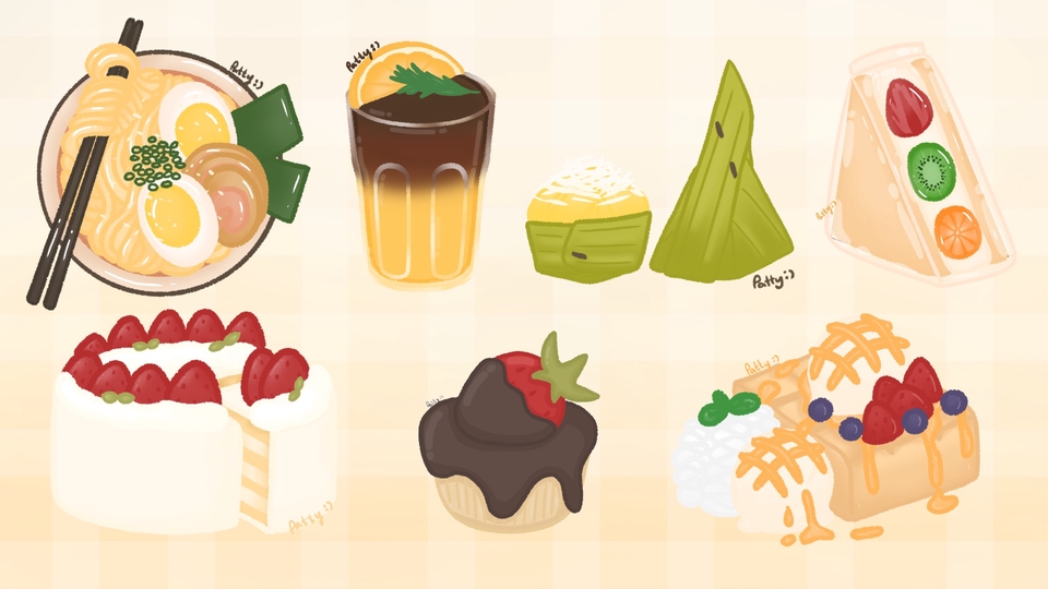 รับวาดภาพประกอบ เมนูอาหาร ขนม เครื่องดื่ม สไตล์น่ารัก ลงสื่อโฆษณา สิ่งพิมพ์