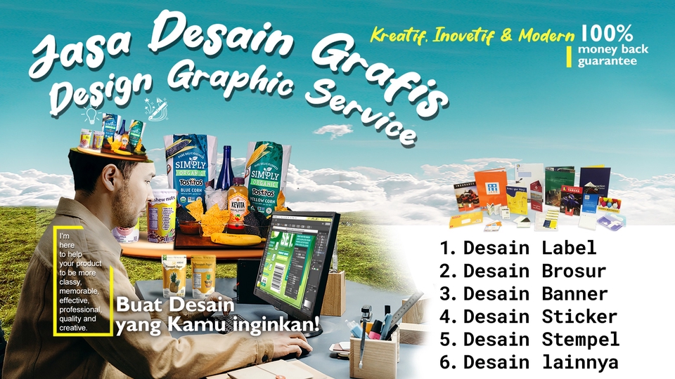 Jasa desain brosur, pamflet, poster, dan materi promosi lainnya.