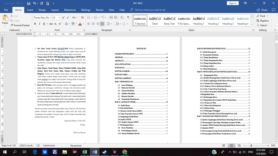 Jasa Pembuatan Daftar isi, Daftar Gambar dan Daftar Tabel